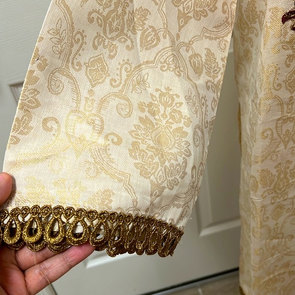 Dresses | Shalwar Kameez Indian Pakistani Off White Golden Jamawar ...